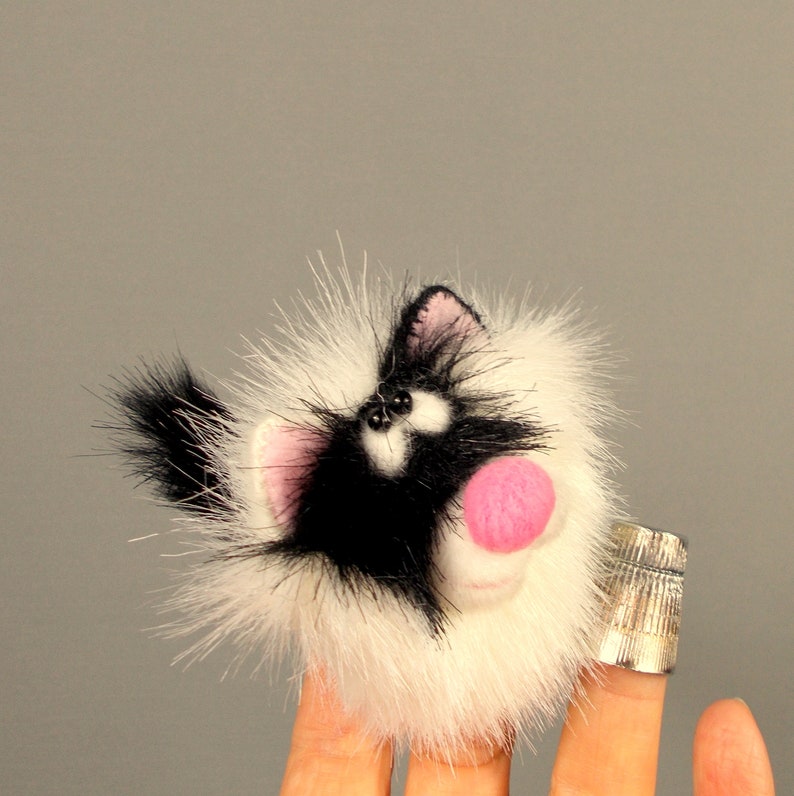 White Black Cat Finger Puppet. Plush Little Cat for Finger - Etsy