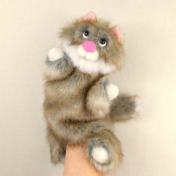 Reddish Gray Cat Hand Puppet. for Home Puppet Theater. Toy | Etsy