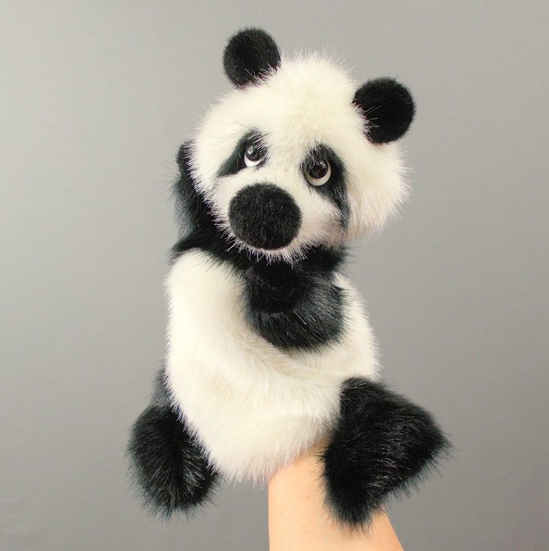 Panda hand puppet for children's theater. Animal fur toy. | Etsy
