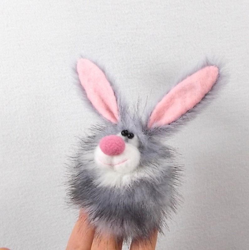 Finger petite hare. Gray small plush hare. Finger puppet. | Etsy