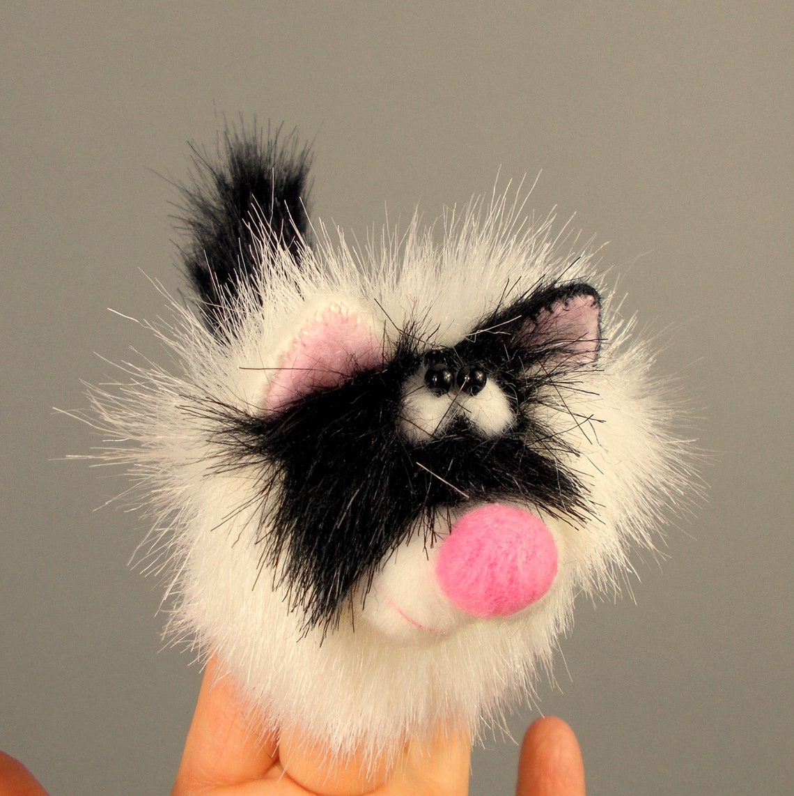 White Black Cat Finger Puppet. Plush Little Cat for Finger - Etsy