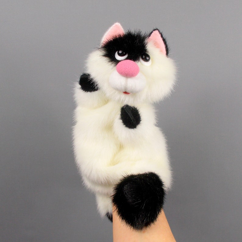 White black Cat hand puppet for home theater. Puppet | Etsy