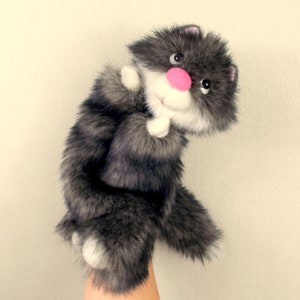 Fluffy Cat Hand Puppet. Gray Cat Puppet for Children's Home Theater ...