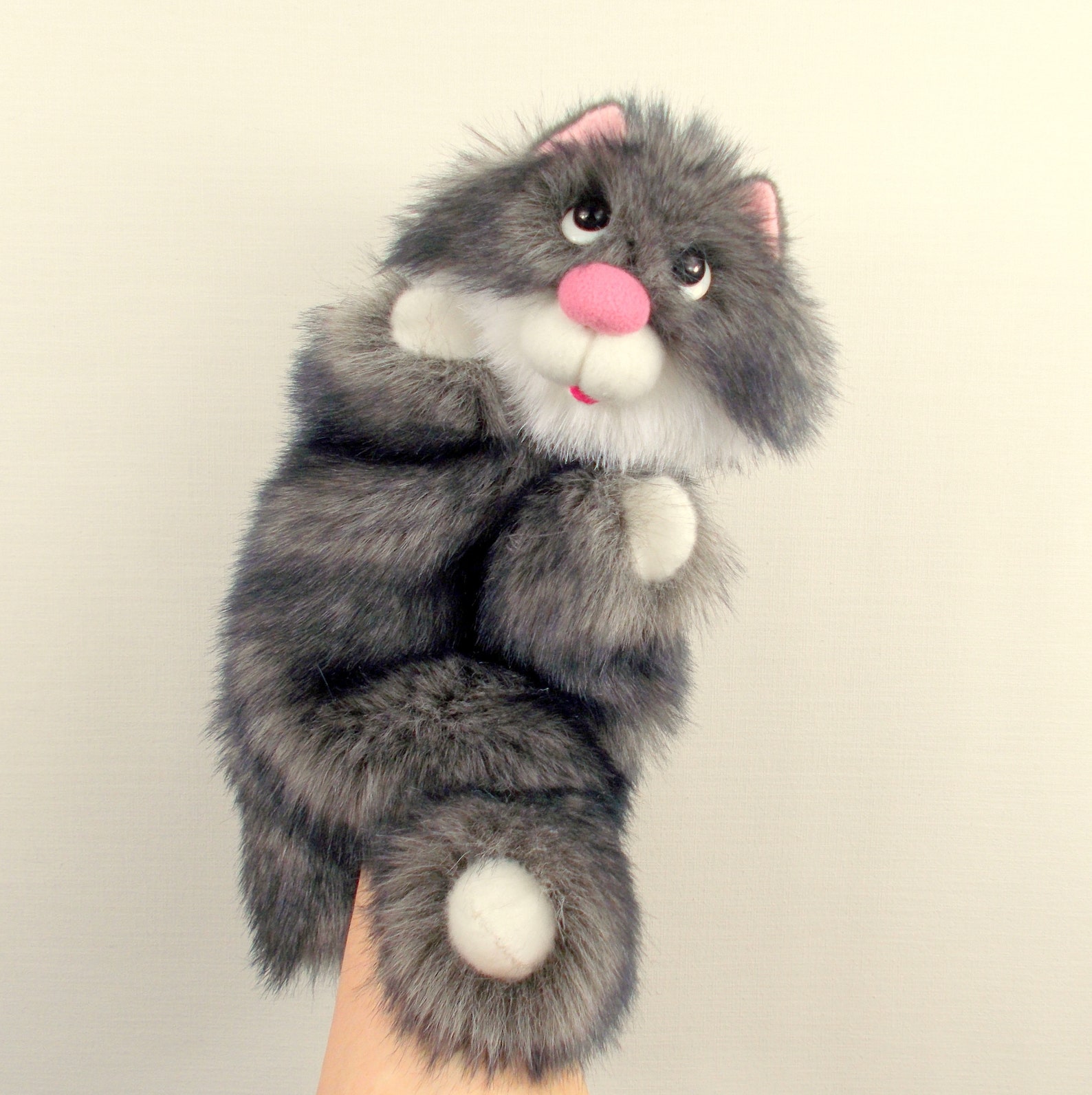 Fluffy Cat hand puppet. Gray Cat puppet for children's | Etsy