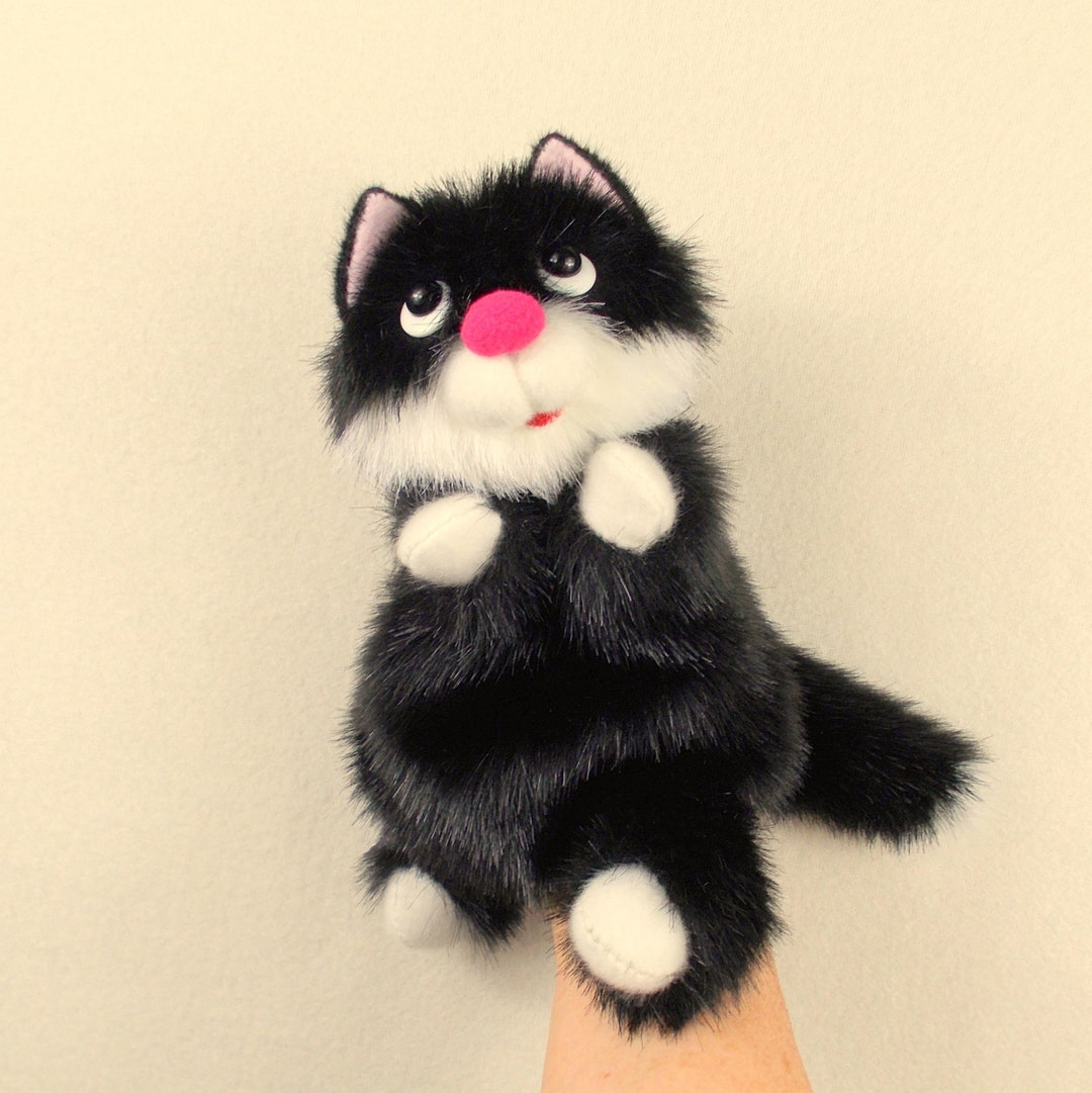 Little Furry Black Cat Hand Puppet for Little Hand. Puppet Theater ...