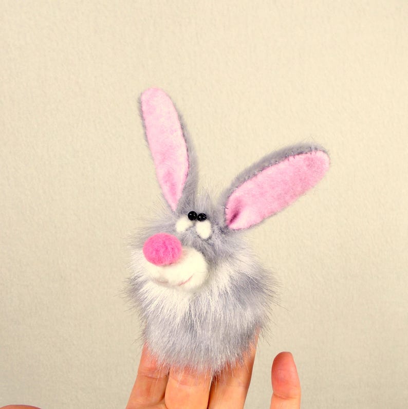 Finger Petite Hare. Gray Small Plush Hare. Finger Puppet. Finger ...