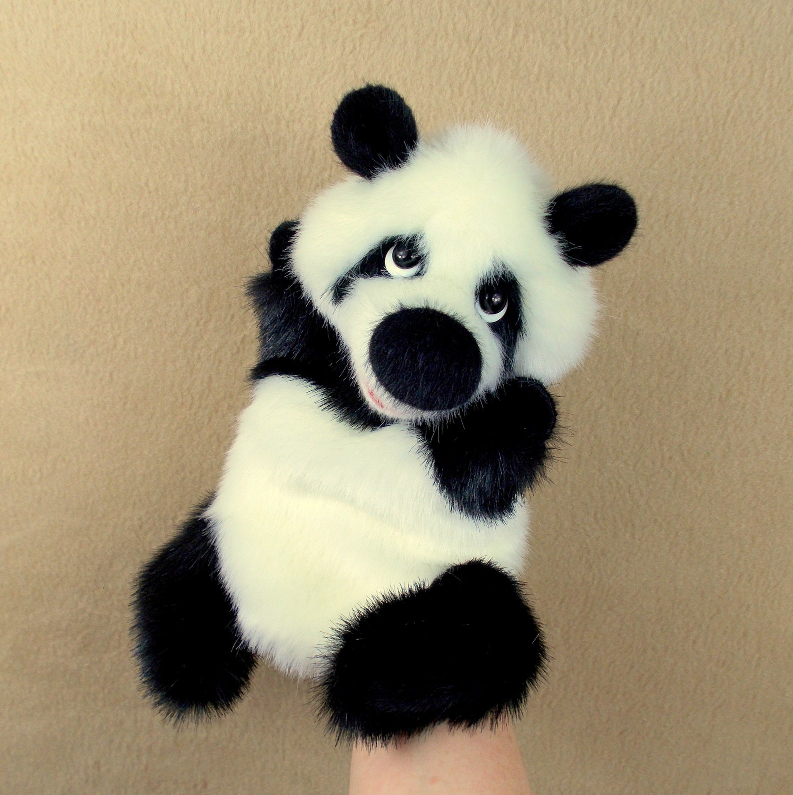 Panda hand puppet for children's theater. Animal fur toy. | Etsy