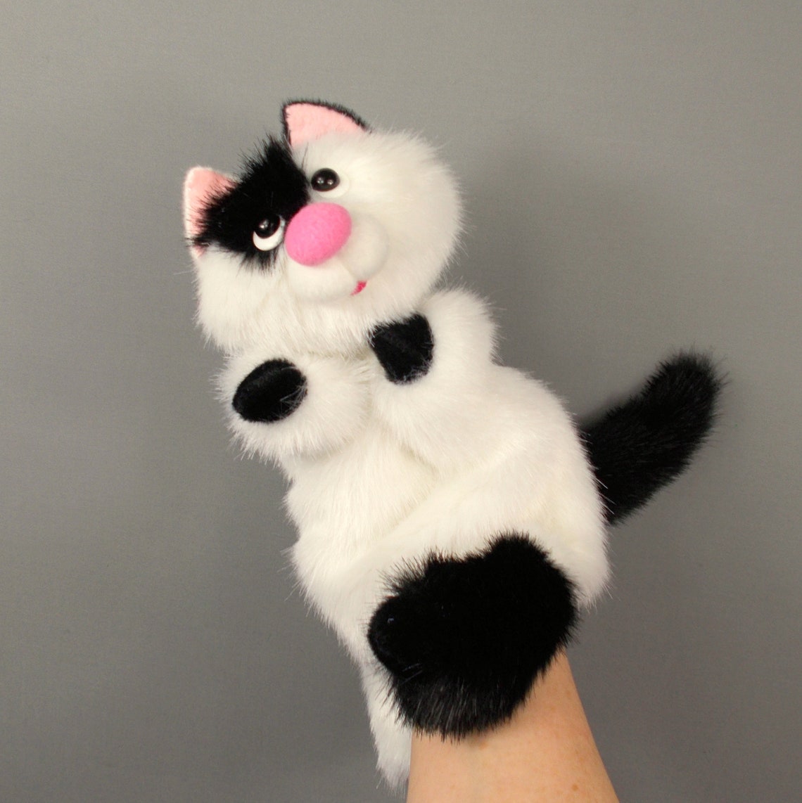 White black Cat hand puppet for home theater. Puppet | Etsy