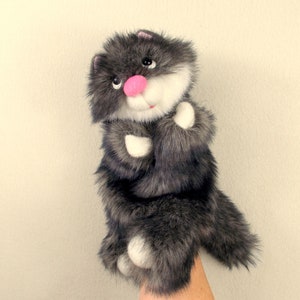 Fluffy Cat Hand Puppet. Gray Cat Puppet for Children's Home Theater ...