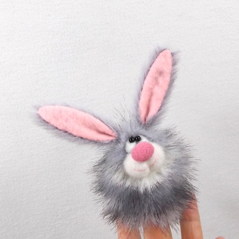 Finger petite hare. Gray small plush hare. Finger puppet. | Etsy