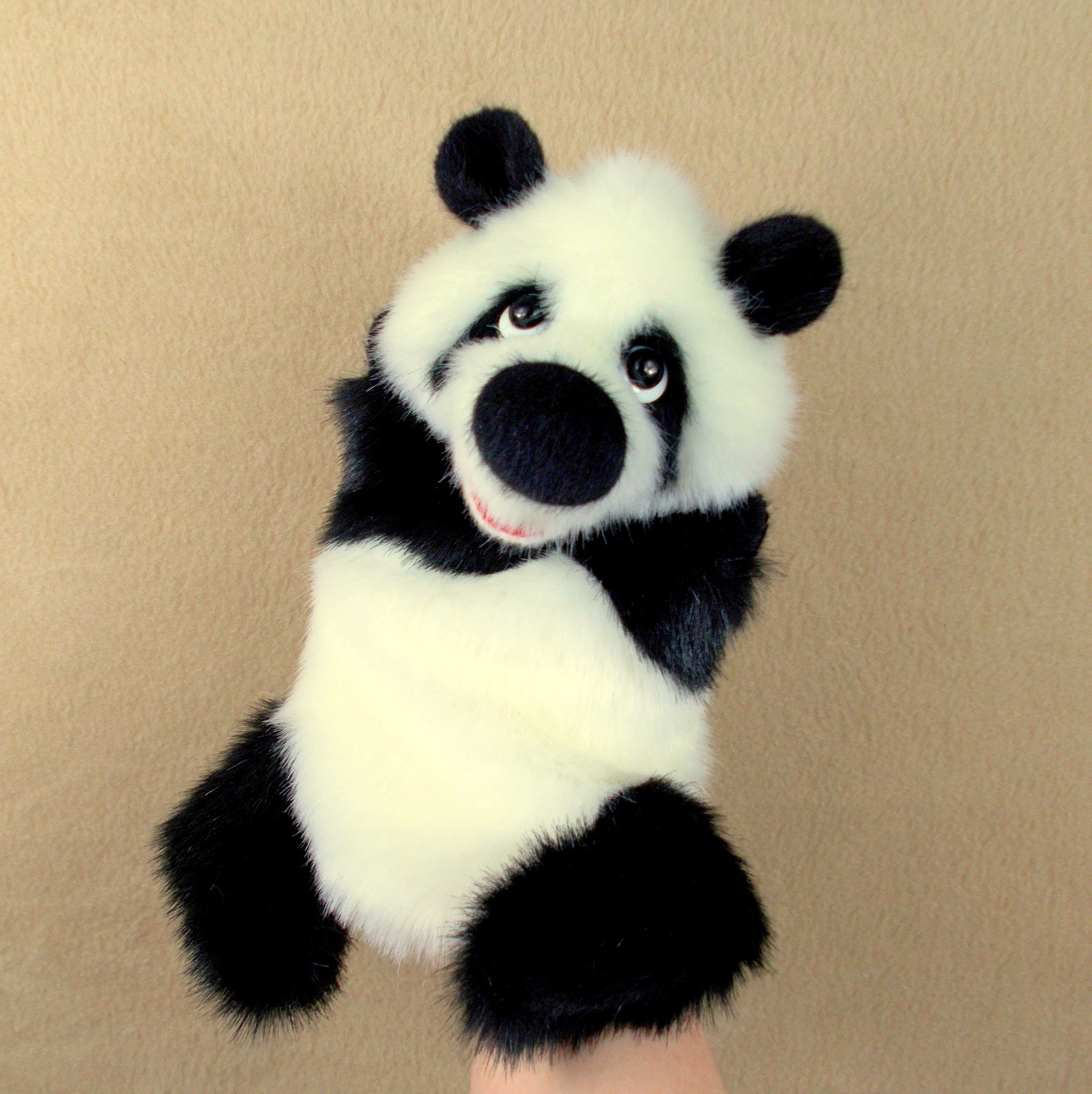 Panda hand puppet for children's theater. Animal fur toy. | Etsy