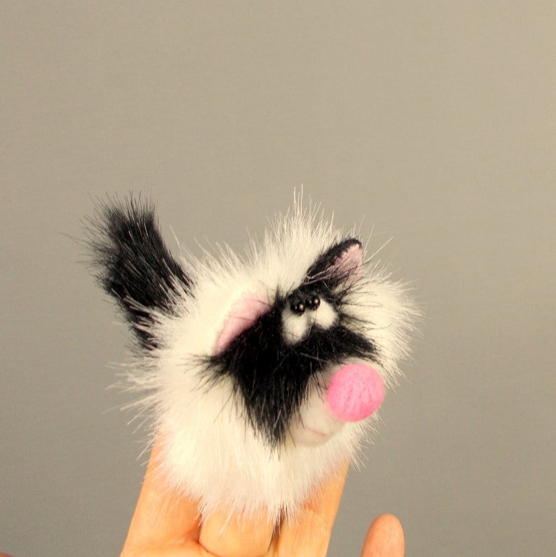 White Black Cat Finger Puppet. Plush Little Cat for Finger - Etsy