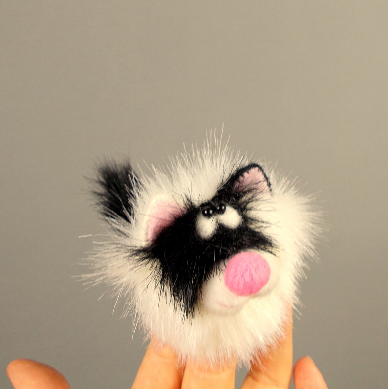 White Black Cat Finger Puppet. Plush Little Cat for Finger - Etsy