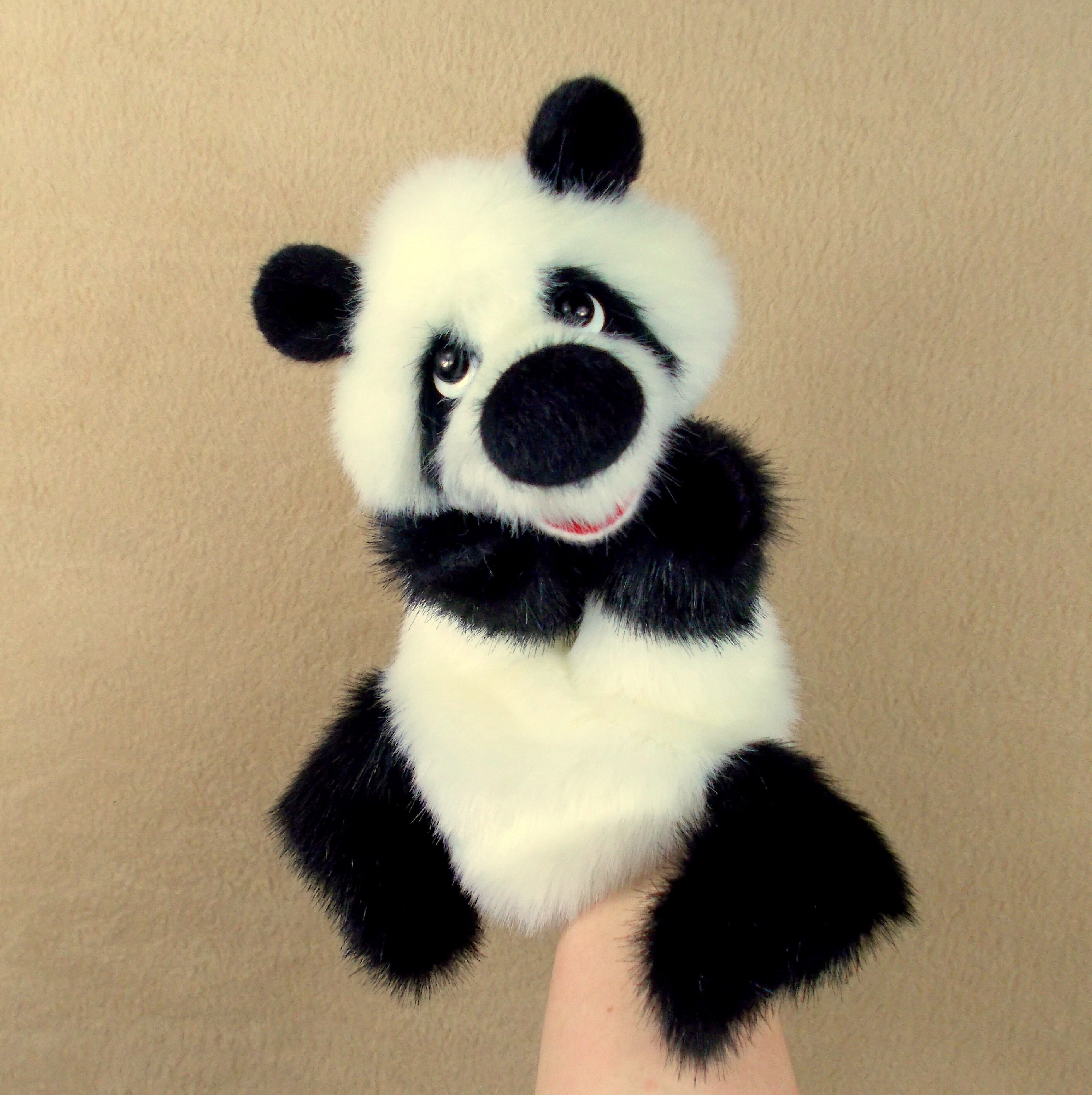 Panda hand puppet for children's theater. Animal fur toy. | Etsy