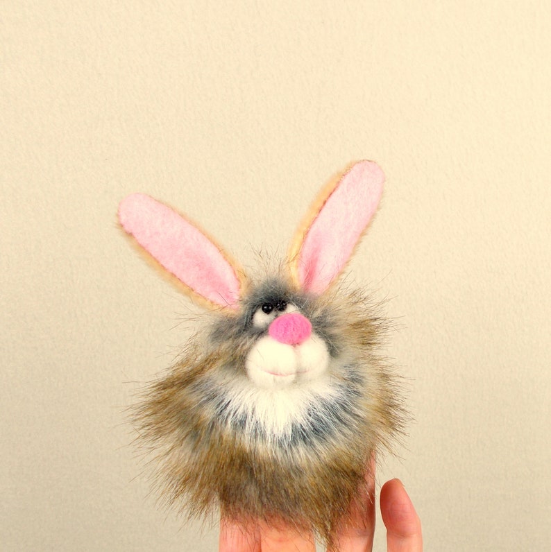 Tiny Rabbit Reddish Gray Finger Puppet. Plush Little Bunny for Finger ...