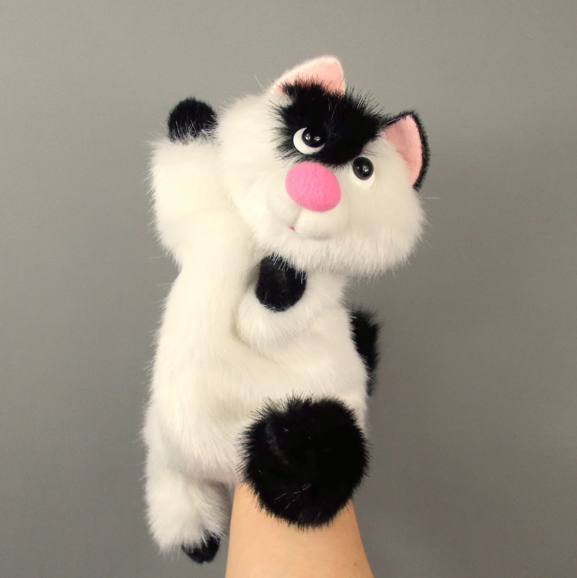 White black Cat hand puppet for home theater. Puppet | Etsy