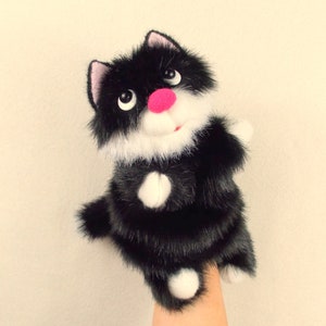 Little Furry Black Cat Hand Puppet for Little Hand. Puppet Theater ...