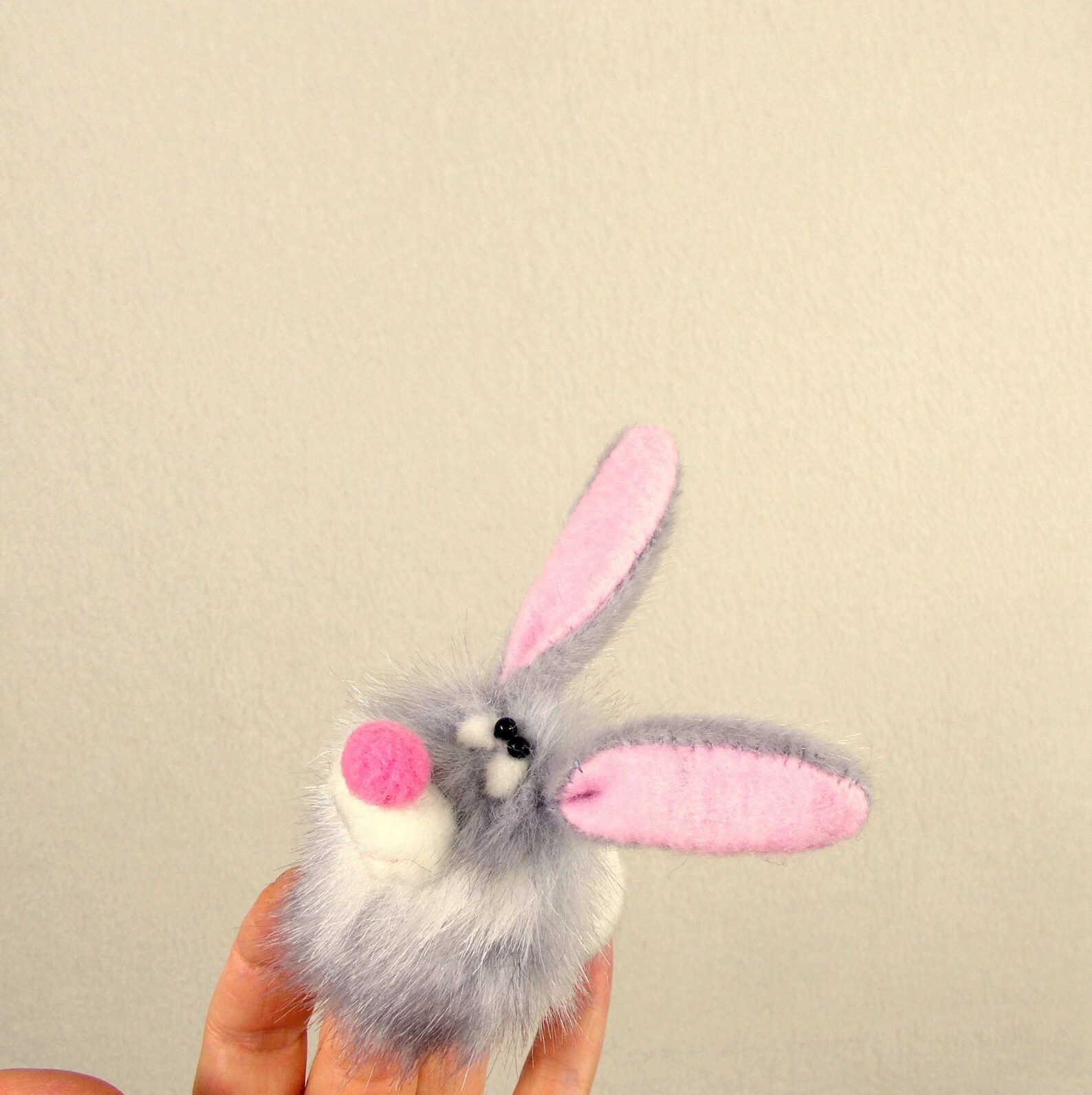 Finger Petite Hare. Gray Small Plush Hare. Finger Puppet. Finger ...