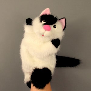 White - Black Cat Hand Puppet for Home Theater. Puppet Glove Funny Cat ...