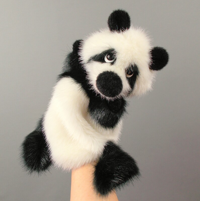 Panda hand puppet for children's theater. Animal fur toy. | Etsy