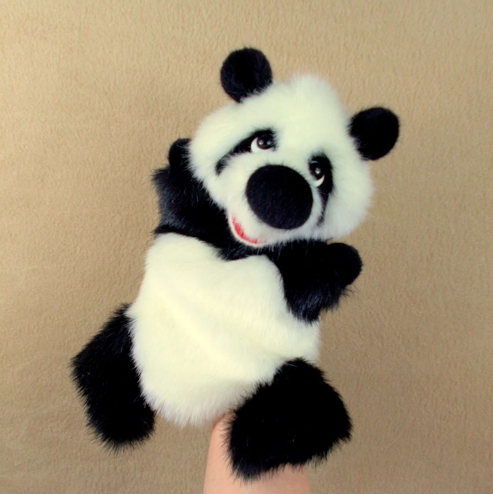 Panda hand puppet for children's theater. Animal fur toy. | Etsy