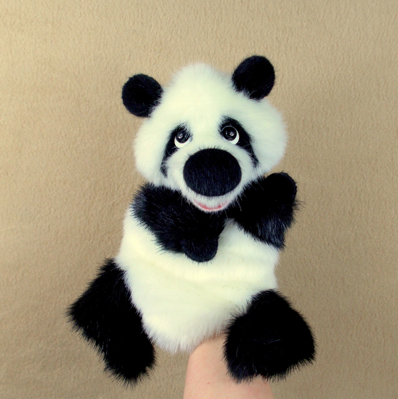 Panda hand puppet for children's theater. Animal fur toy. | Etsy