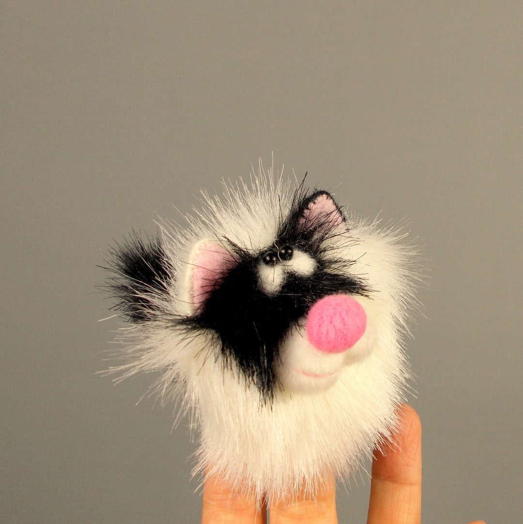White - Black Cat Finger Puppet. Plush Little Cat for Finger Theater ...