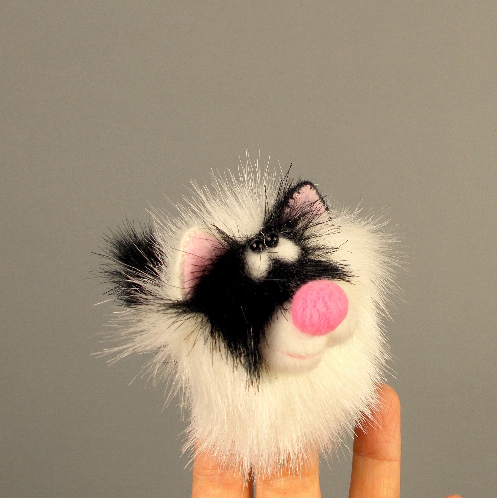 White Black Cat Finger Puppet. Plush Little Cat for Finger - Etsy