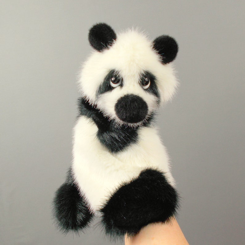 Panda hand puppet for children's theater. Animal fur toy. | Etsy