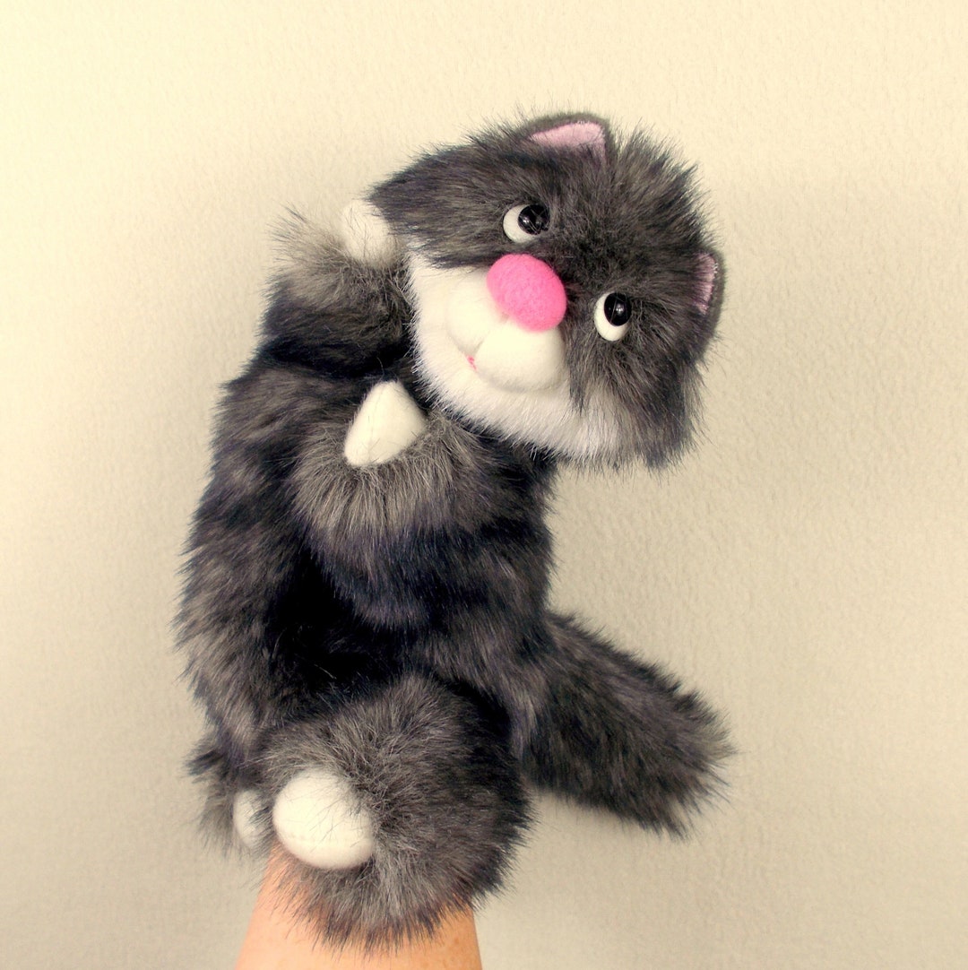 Fluffy Cat Hand Puppet. Gray Cat Puppet for Children's Home Theater ...