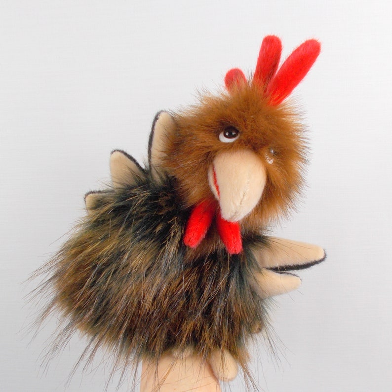 Brown Cockerel hand puppet glove. Plush Chicken puppet for | Etsy
