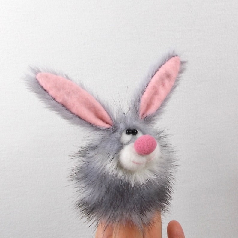 Finger petite hare. Gray small plush hare. Finger puppet. | Etsy