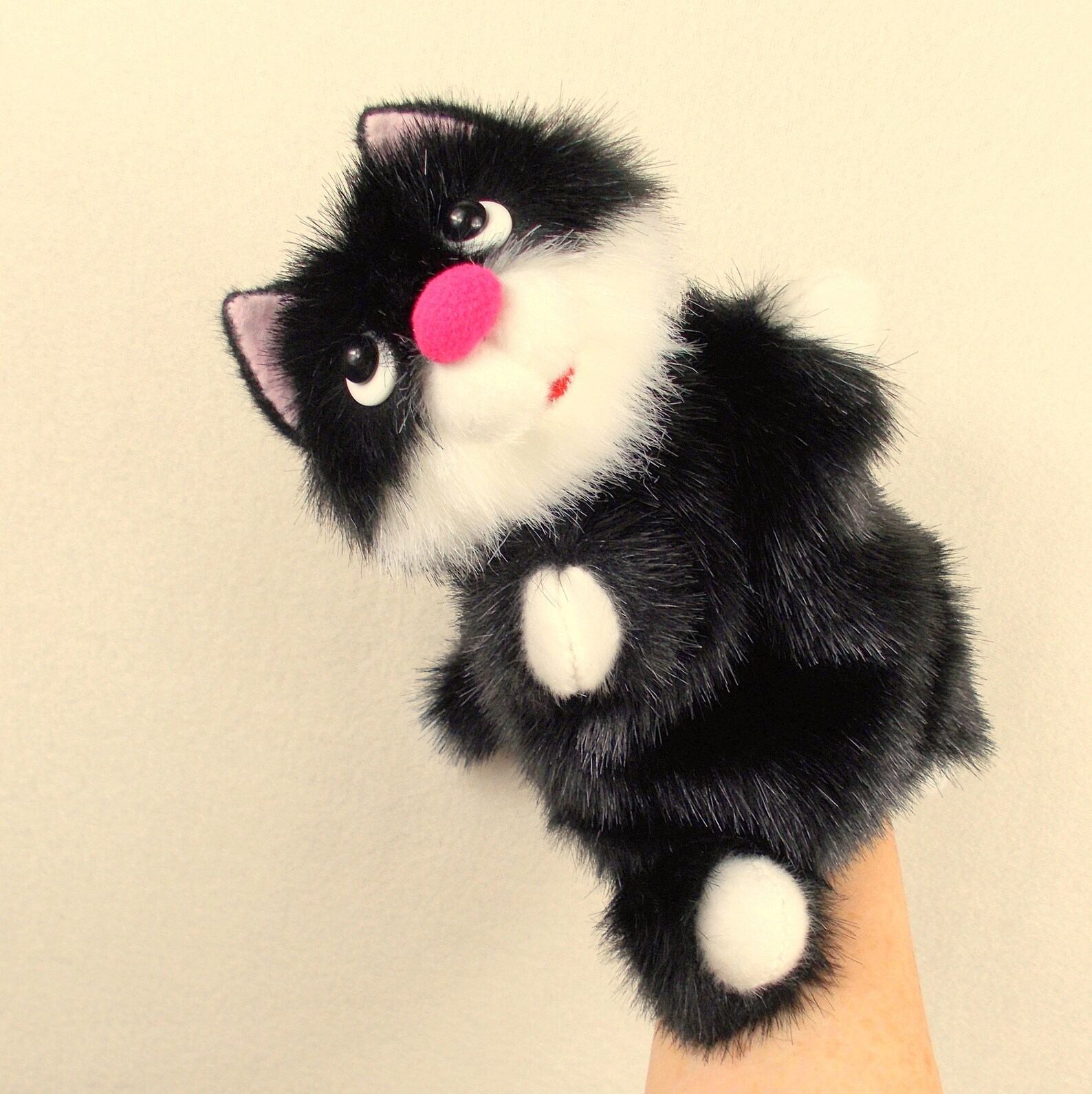 Little Furry Black Cat Hand Puppet for Little Hand. Puppet Theater ...