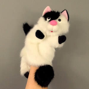 White - Black Cat Hand Puppet for Home Theater. Puppet Glove Funny Cat ...