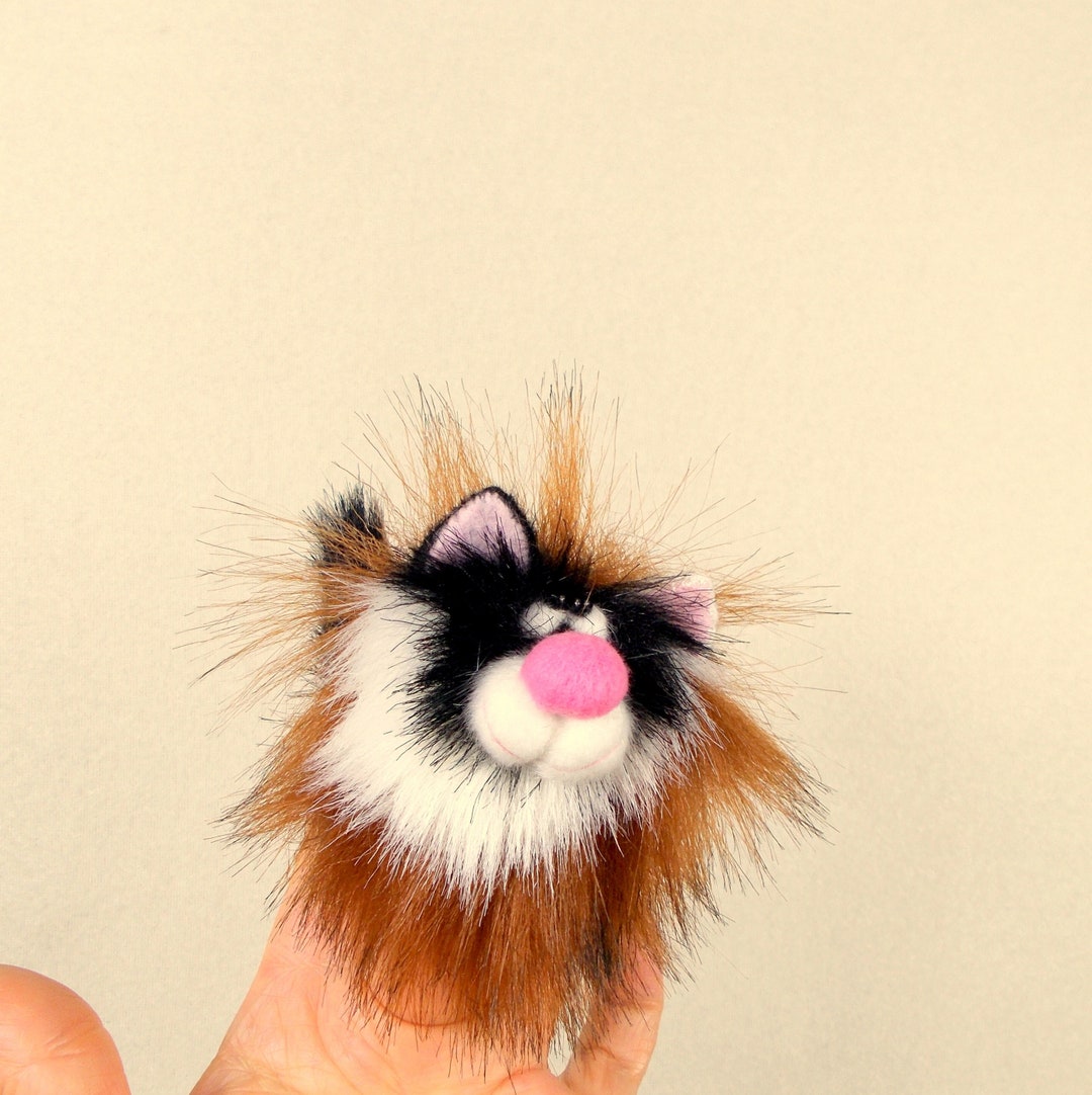 Finger Puppet Cat. Red White Black Kitty Petite Soft Toy. Plush Cat ...