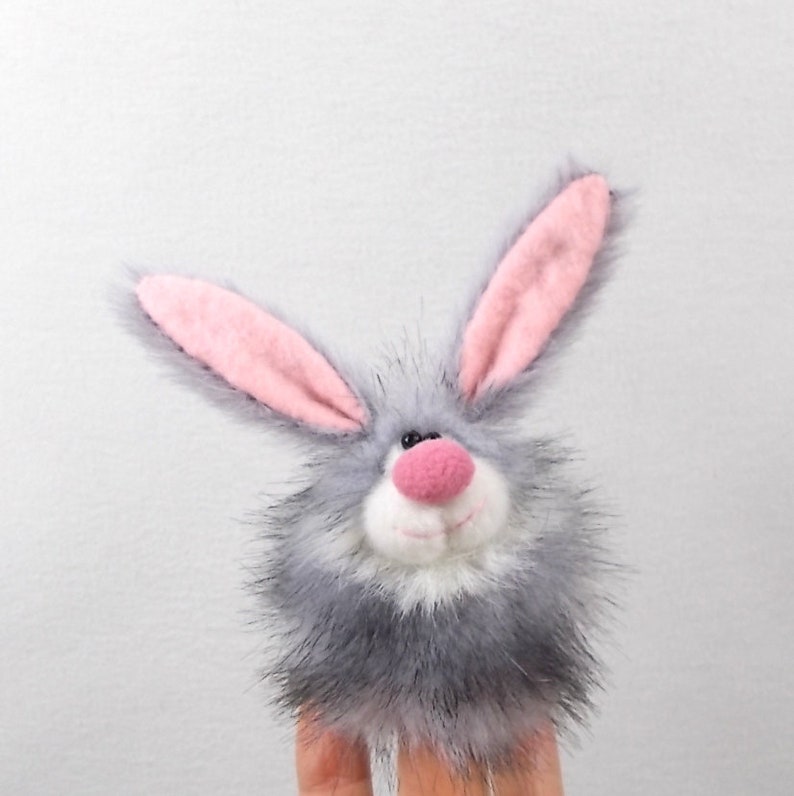 Finger petite hare. Gray small plush hare. Finger puppet. | Etsy