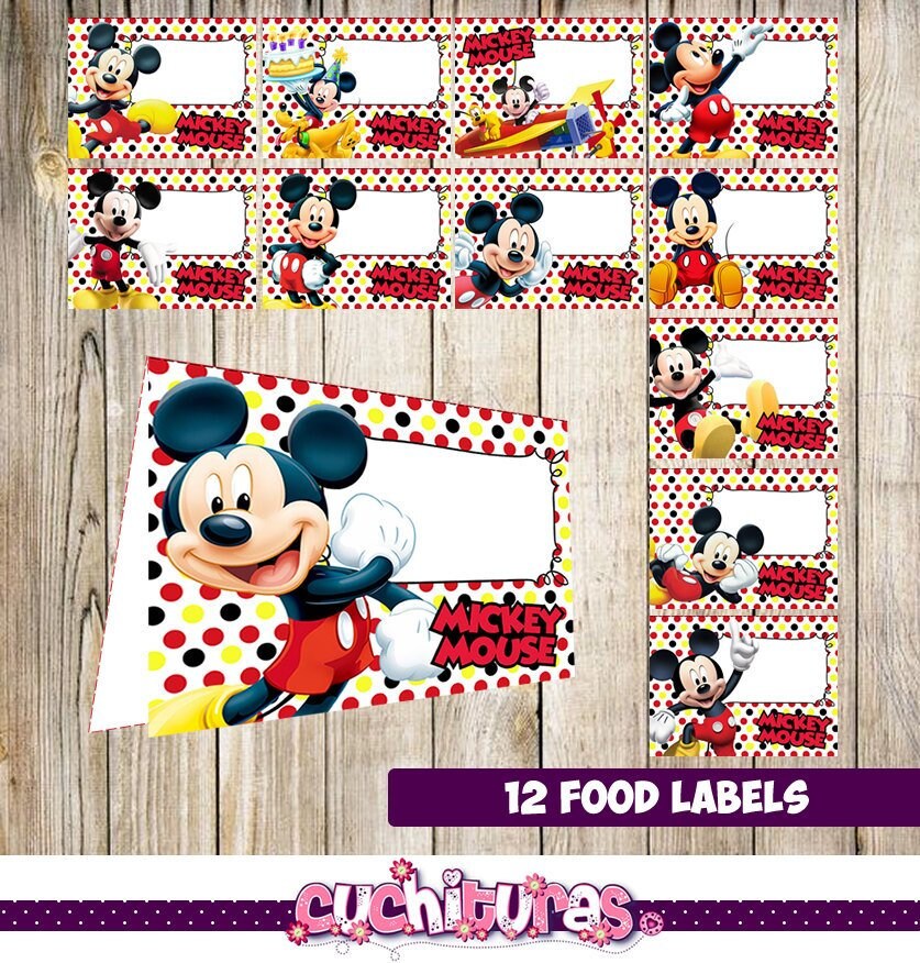 Mickey Mouse Food Labels Printable Mickey Mouse food tent | Etsy
