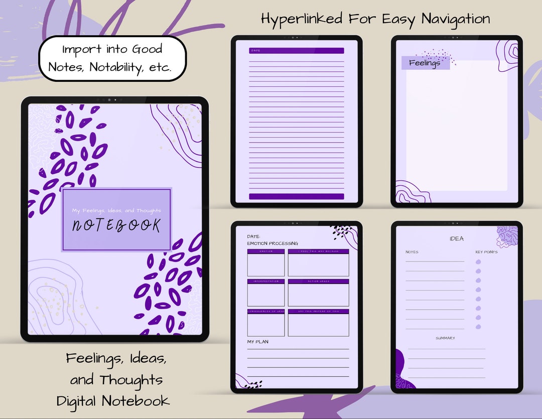 Lilac Thoughts, Feelings, and Ideas Digital Notebook | Digital Diary ...
