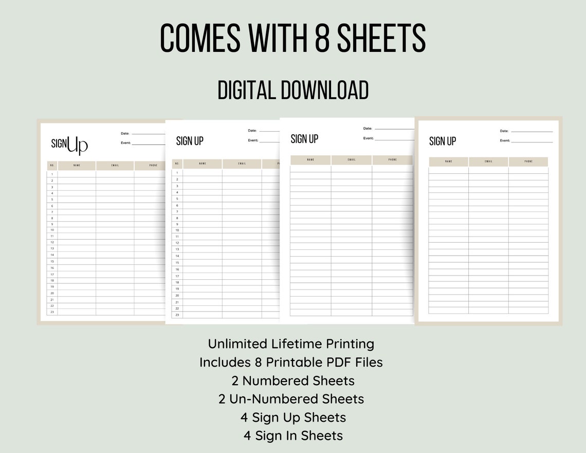 Sign up Sheet Printable | Sign in Sheet Printable | 8 PDF Files ...