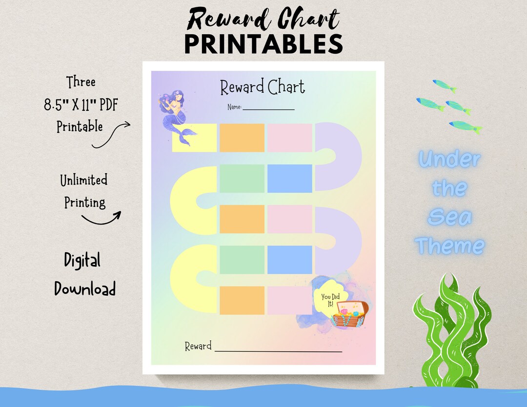 Printable Ocean Reward Chart, Kids Routine Chart Mermaid Under the Sea ...
