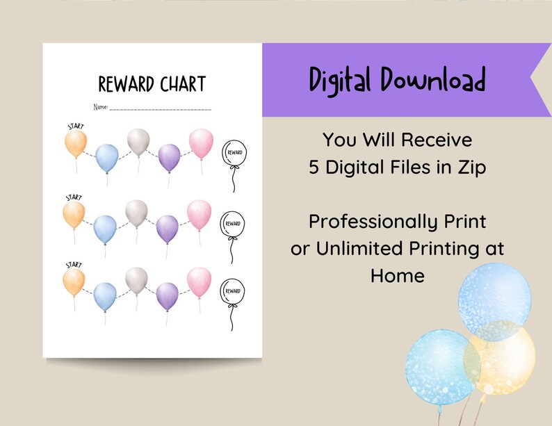 Reward Chart, Reward Chart Printable, Printable Balloon Toddler Reward ...