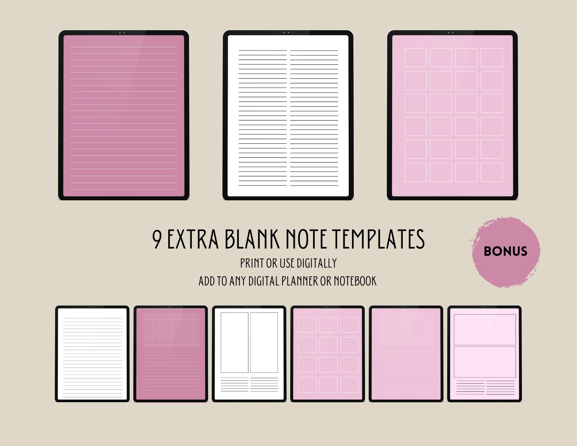 Mauve Pink Digital Notebook, Goodnotes Template, Notability, Bullet ...