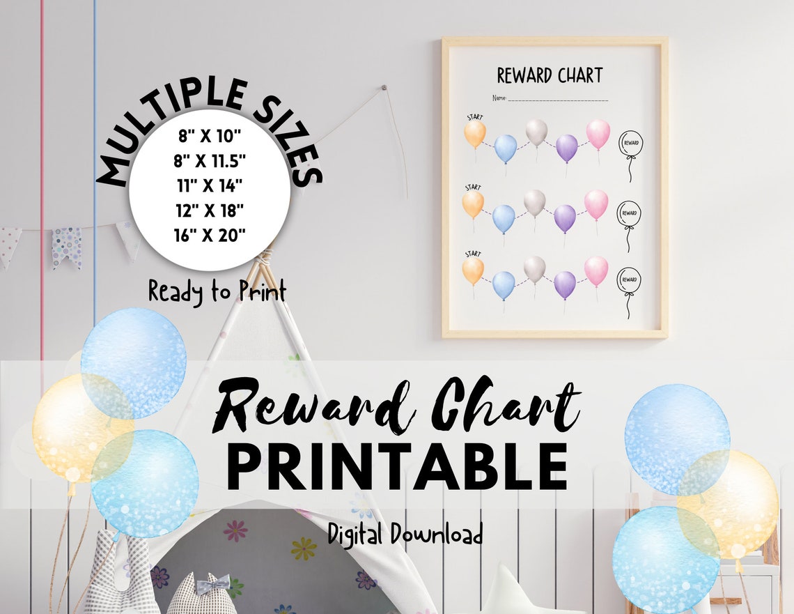 Reward Chart, Reward Chart Printable, Printable Balloon Toddler Reward ...