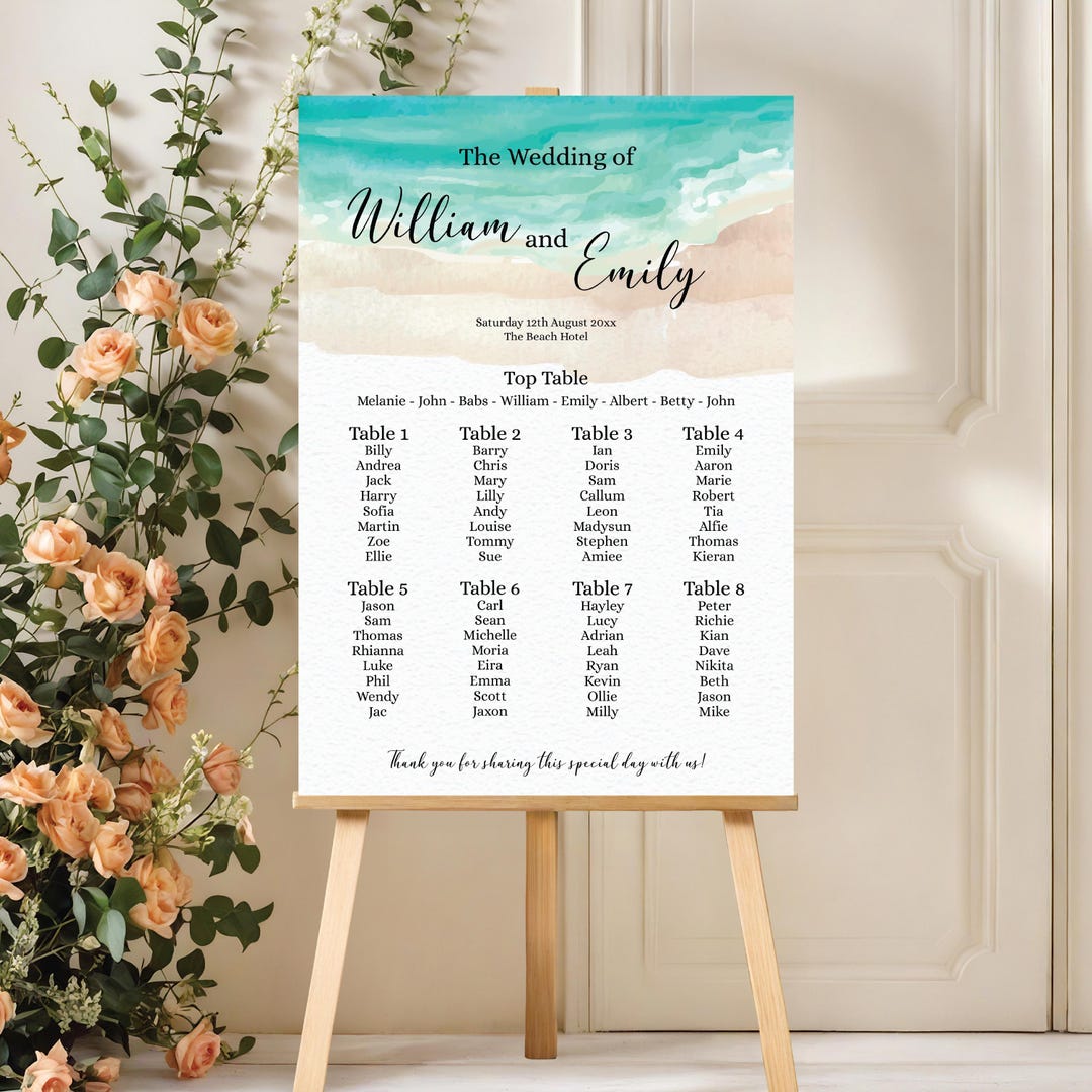 Personalised Beach Wedding Seating Chart, Table Plan Print - Etsy