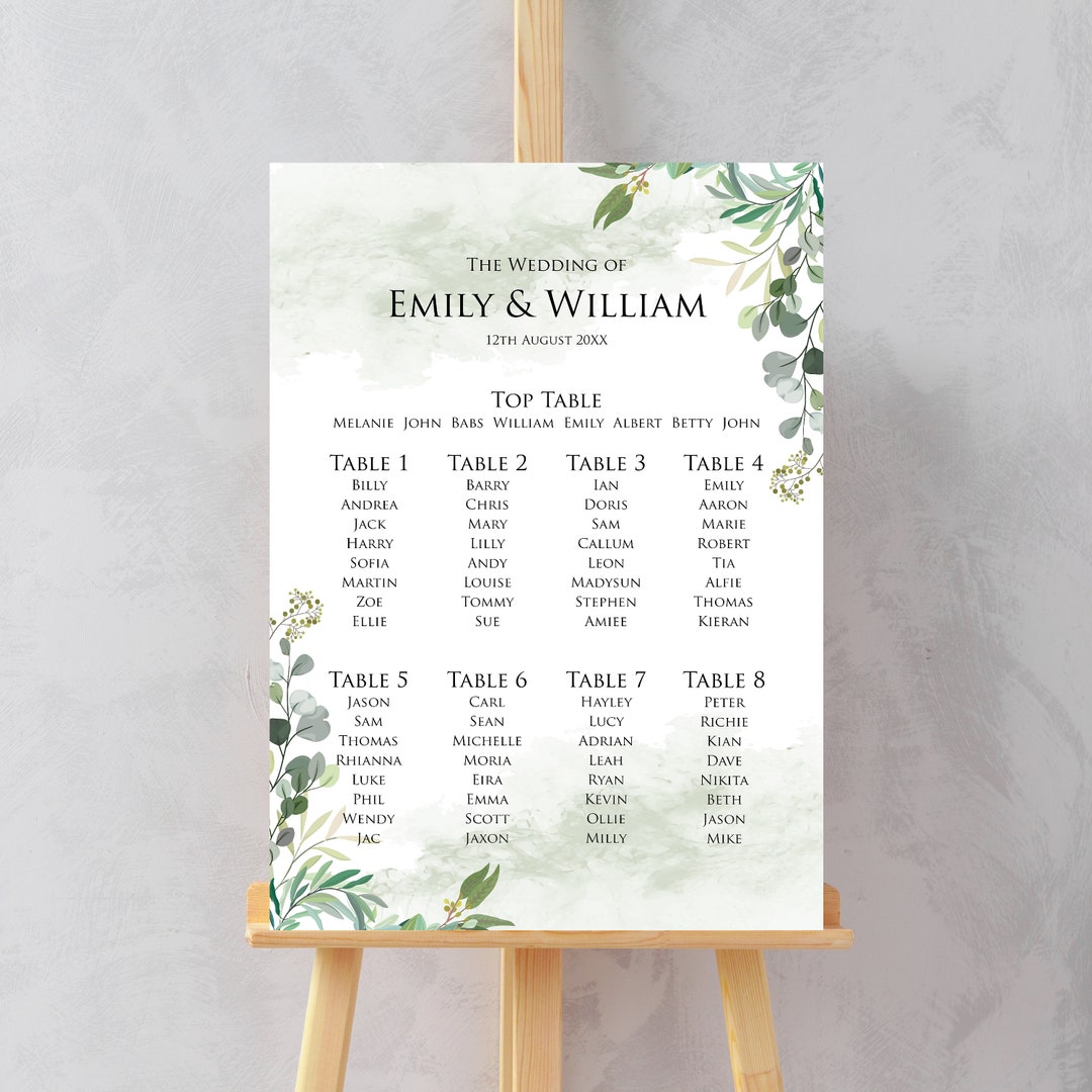 Personalised Wedding Table Seating Plan, Wedding Seating Chart, Wedding ...