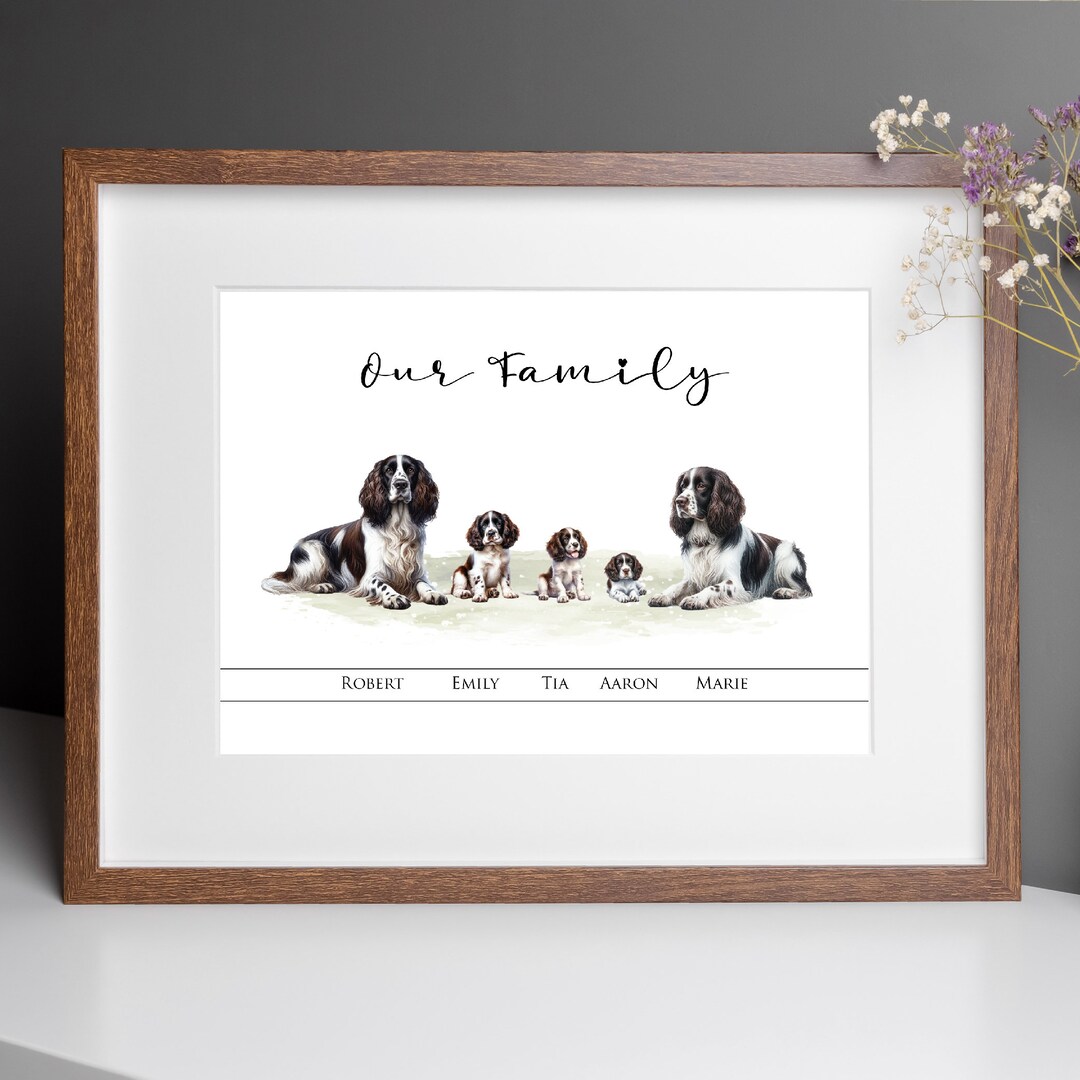 Personalised English Springer Spaniel Dog Family Name Print, Gift for ...
