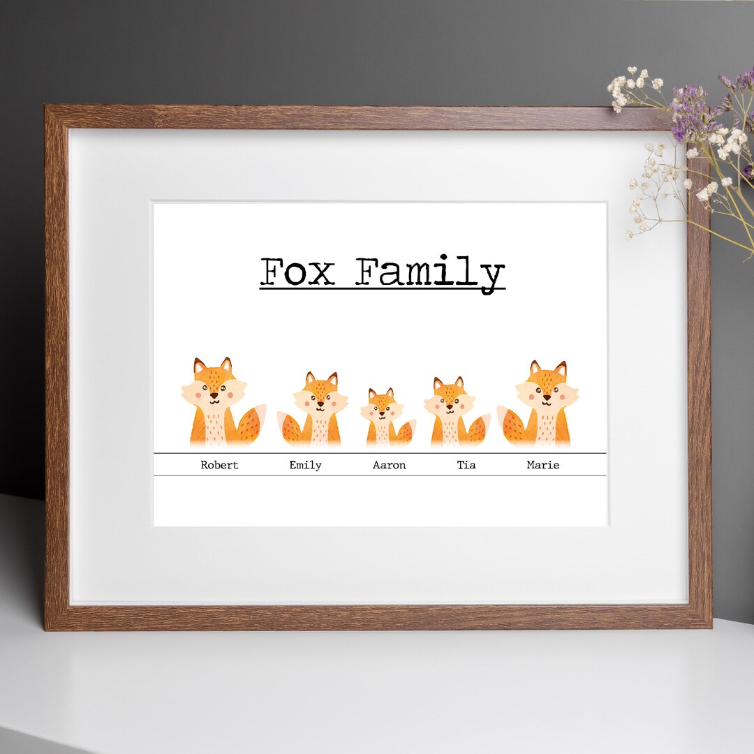 Personalised Fox Family Name Print - Etsy
