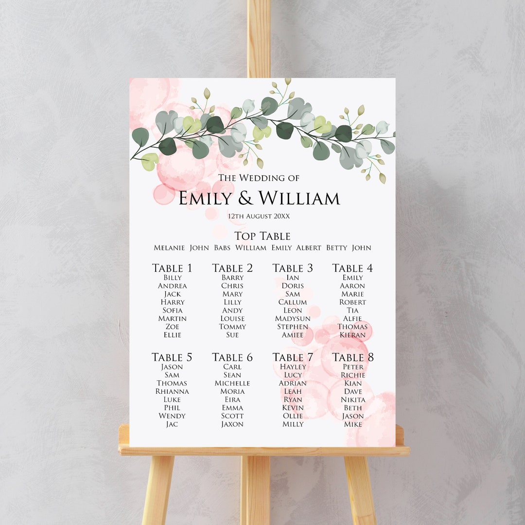Personalised Wedding Table Seating Plan, Wedding Seating Chart, Wedding ...