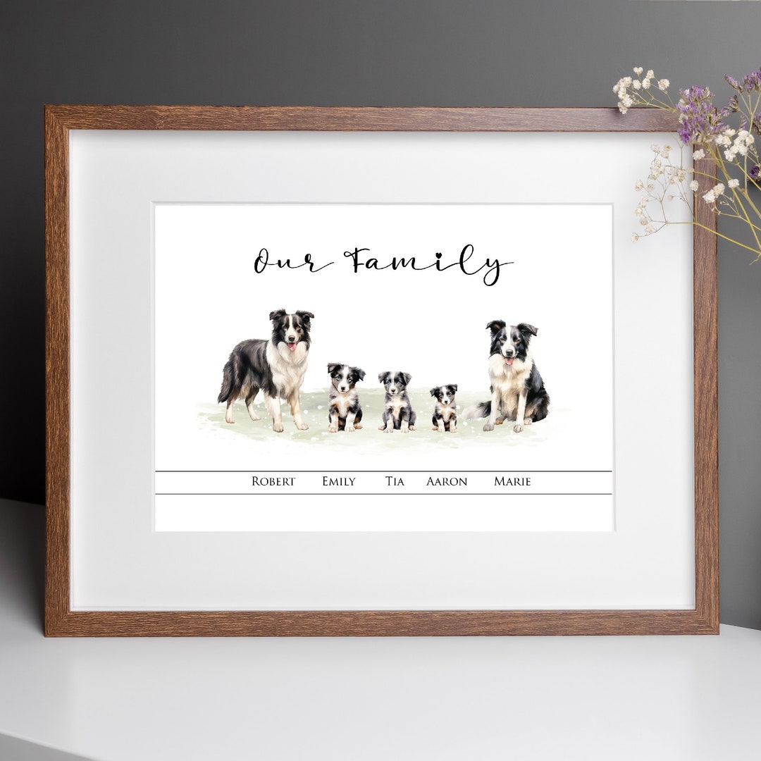 Personalised Border Collie Dog Family Name Print, Gift for Christmas ...