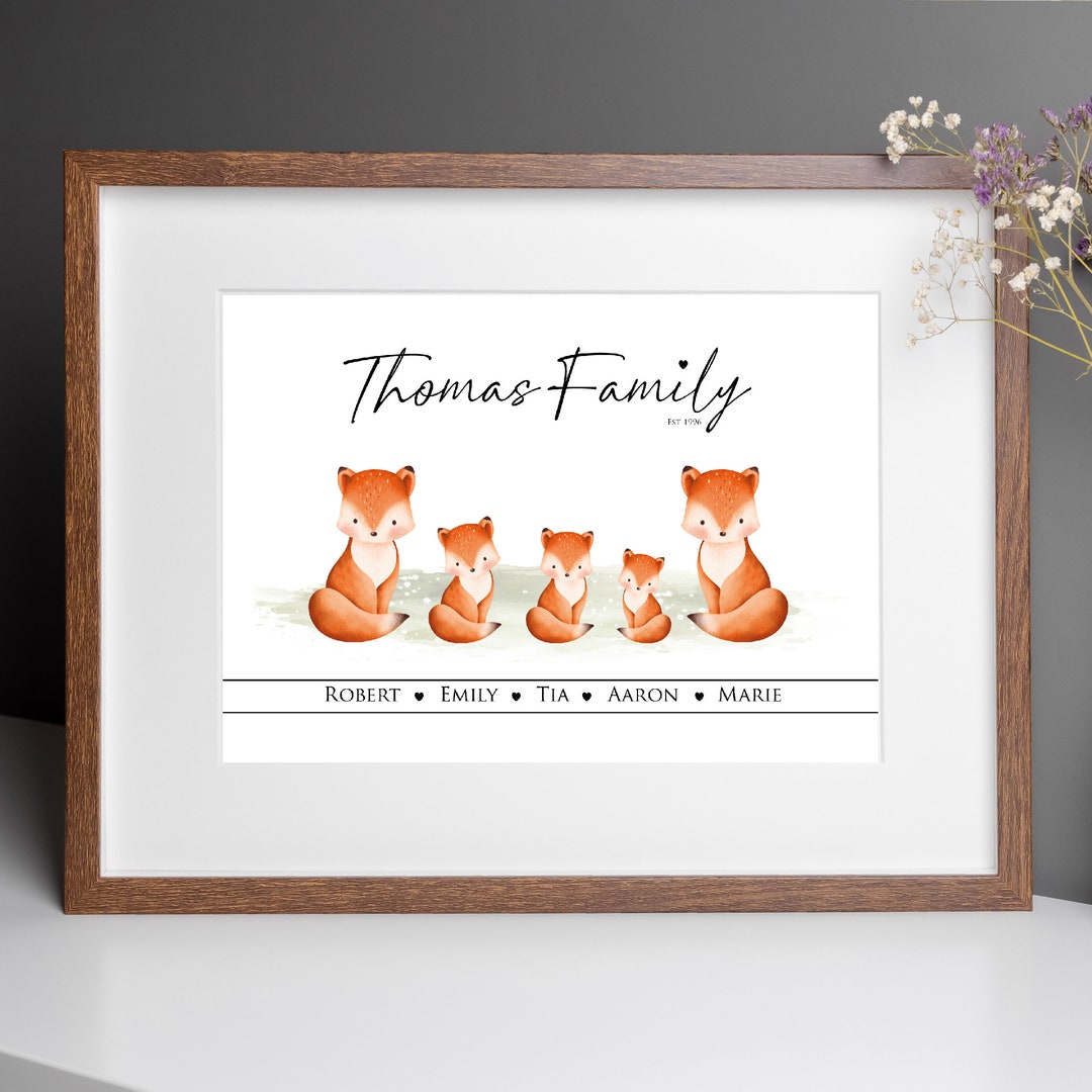 Personalised Fox Family Name Print, Gift for Christmas, Birthday ...